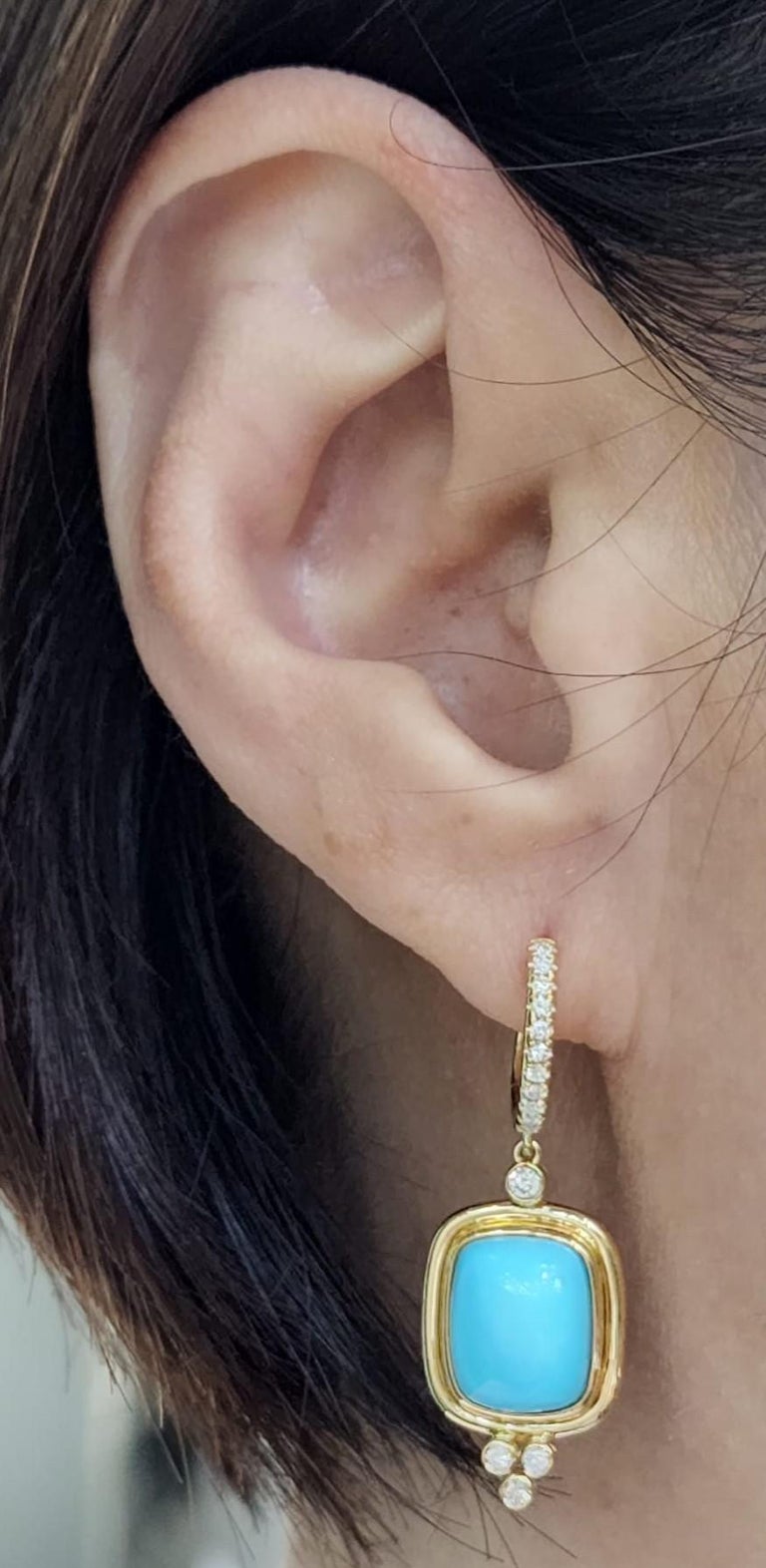 Sleeping Beauty Turquoise Diamond Dangle Drop Earrings in 18 Karat ...