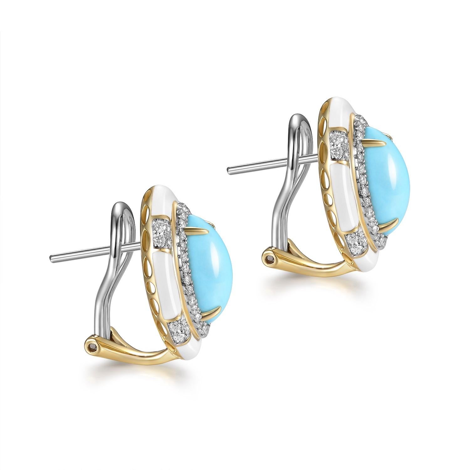 Sleeping Beauty Turquoise Diamond Earring in 18 Karat Yellow Gold For ...