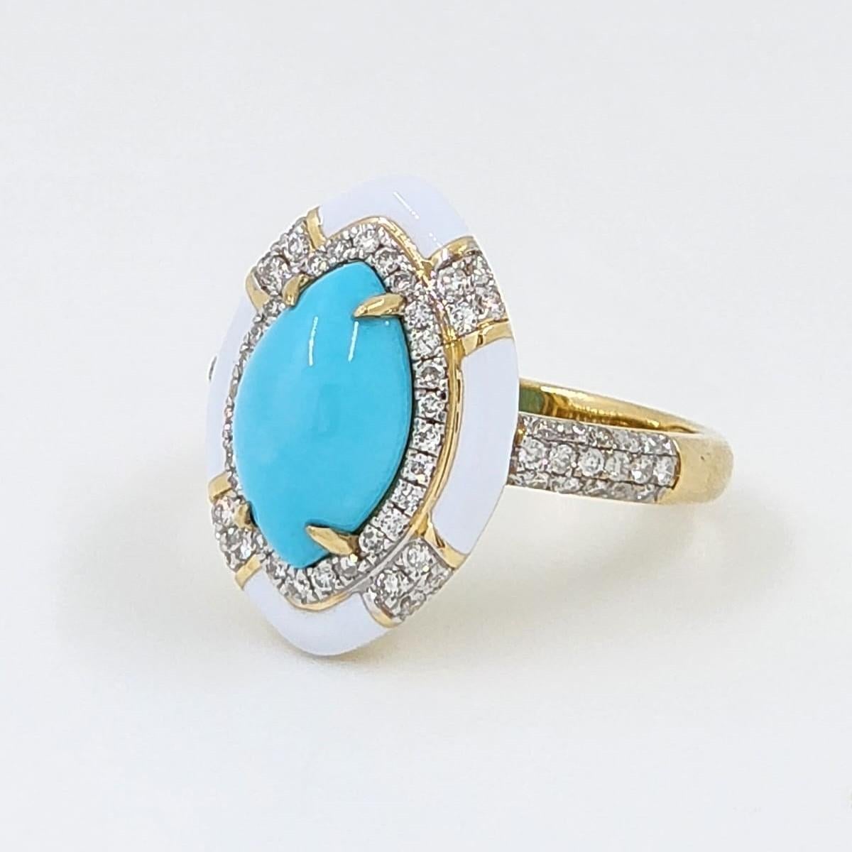 Sleeping Beauty Turquoise Diamond Ring in 18 Karat Yellow Gold with ...