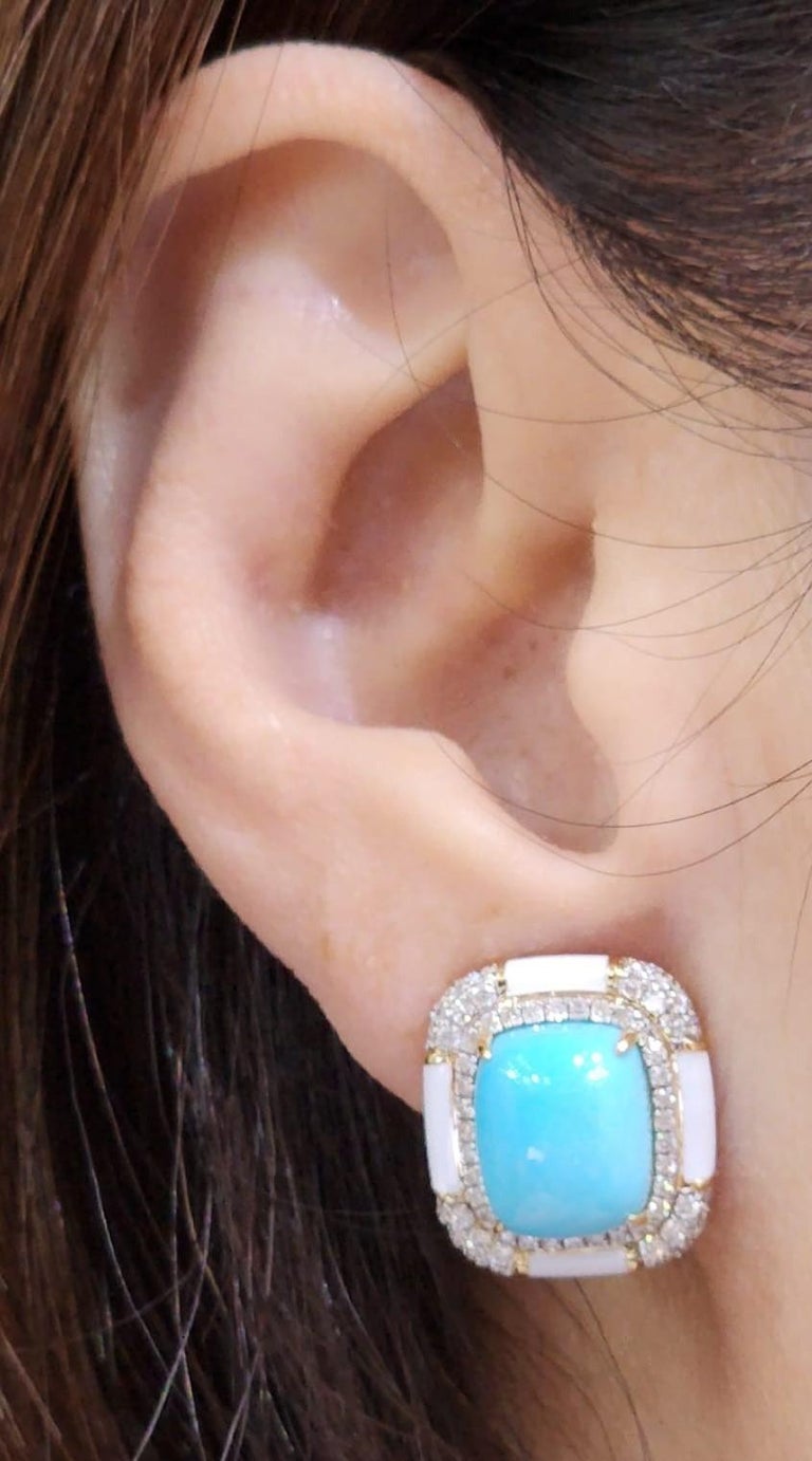 Sleeping Beauty Turquoise Enamel Diamond Art Deco Earrings in 18k ...