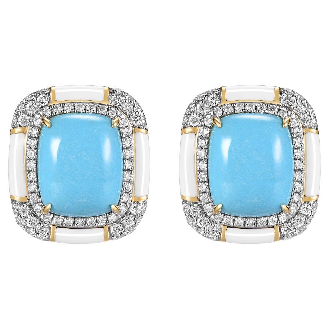 Sleeping Beauty Turquoise Enamel Diamond Art Deco Style Earrings in 18K ...