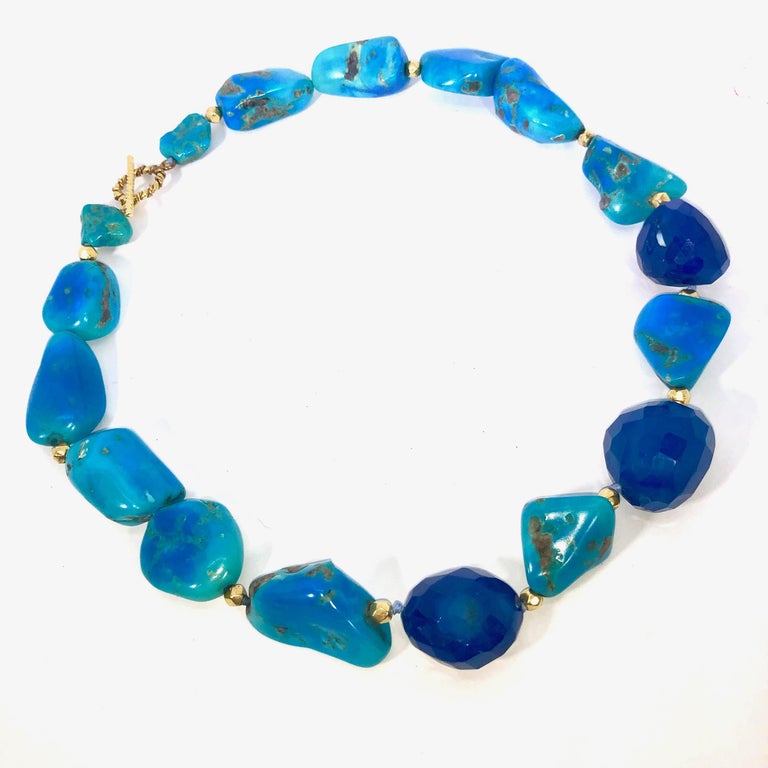 Sleeping Beauty Turquoise Nuggets With Blue Onyx and 18k Gold Clasp and ...