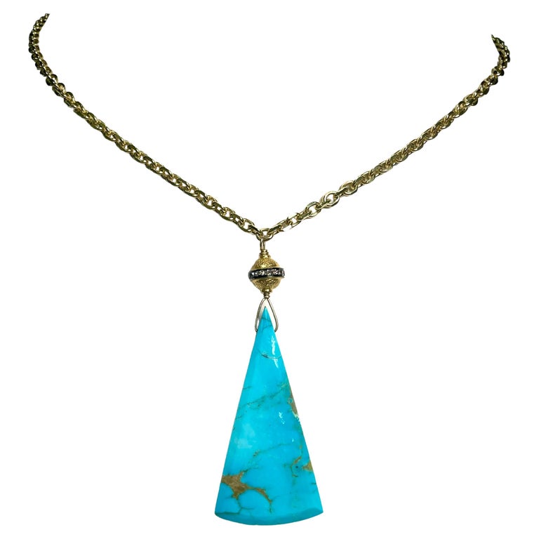 Sleeping Beauty Turquoise Slice Pendant Chain Necklace For Sale at 1stDibs
