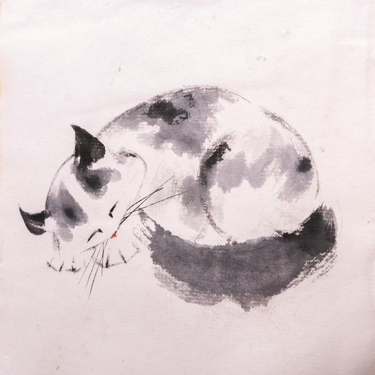 "Sleeping Cat" Ink Calligraphy Painting For Sale at 1stDibs