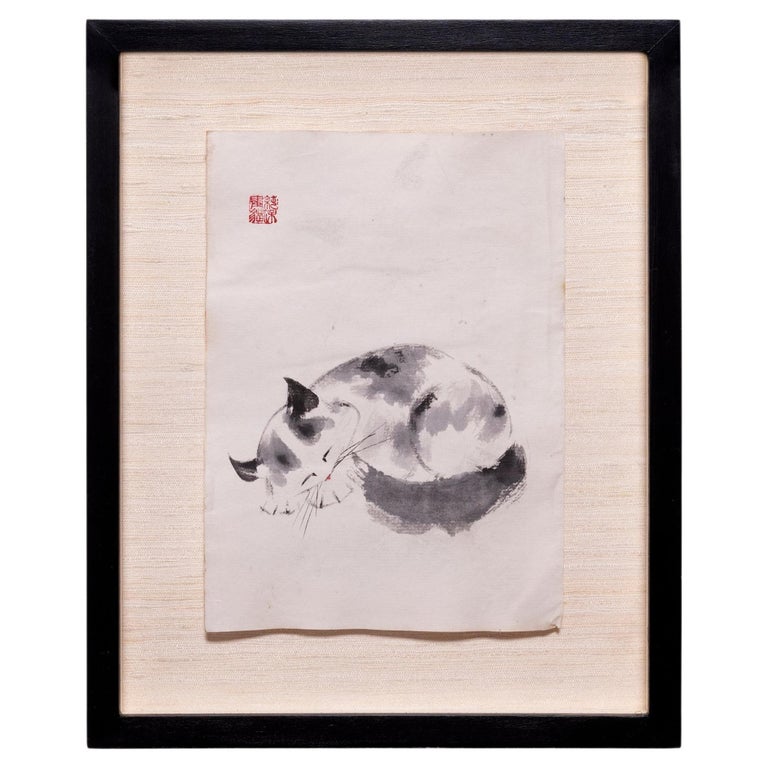 "Sleeping Cat" Ink Calligraphy Painting For Sale at 1stDibs