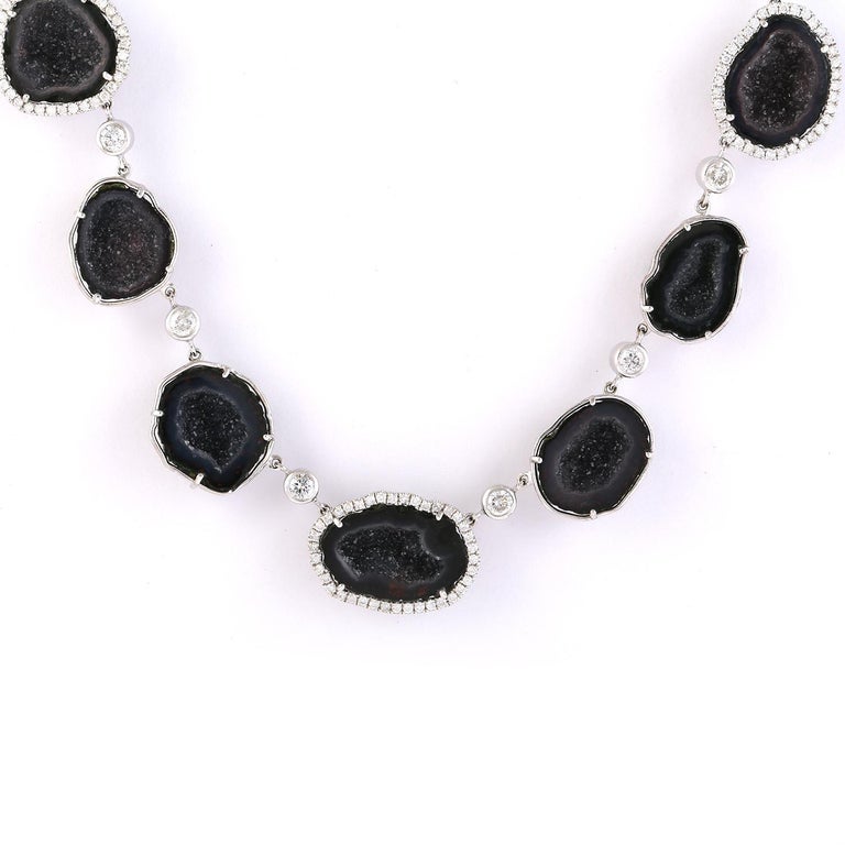 Sliced Geode Chain Necklace with Pave Diamonds Made in 14k White Gold ...