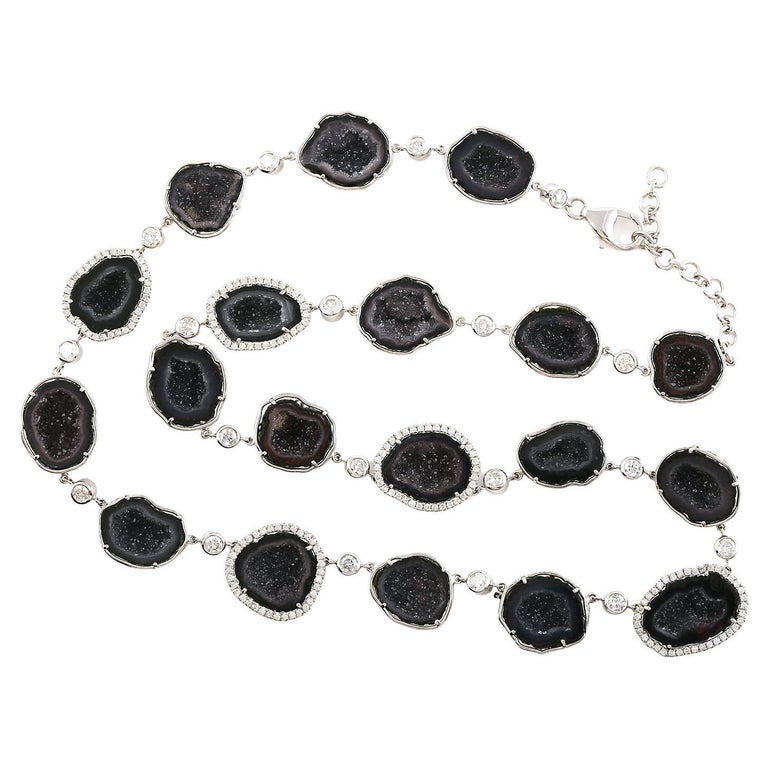Sliced Geode Chain Necklace with Pave Diamonds Made in 14k White Gold ...