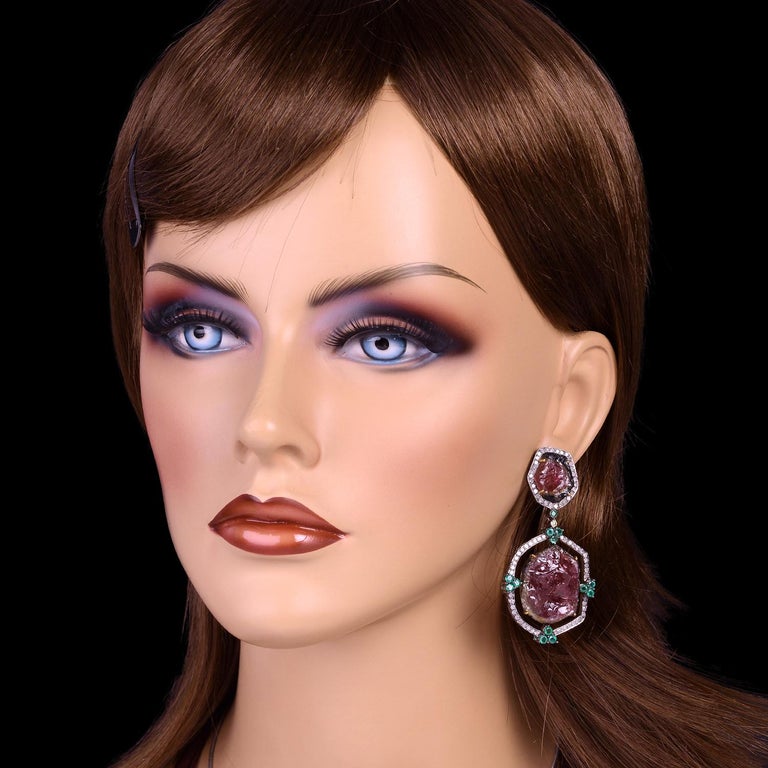 Sliced Geode and Multigemstone Earring With Pave Diamonds In 18k Gold ...