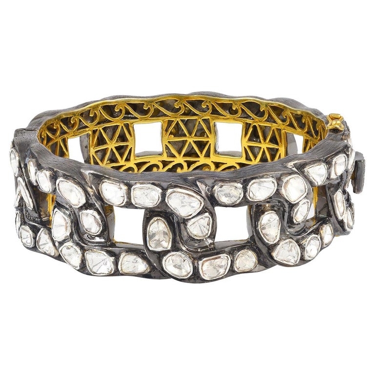 Sliced Polki Diamonds Bangle Made in 18k Gold and Silver For Sale at ...
