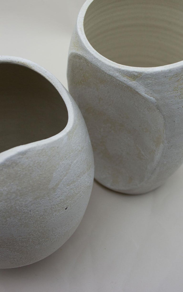 Sliced Sphere with Half Sliced Form Ceramic Sculpture in Warm Beige ...