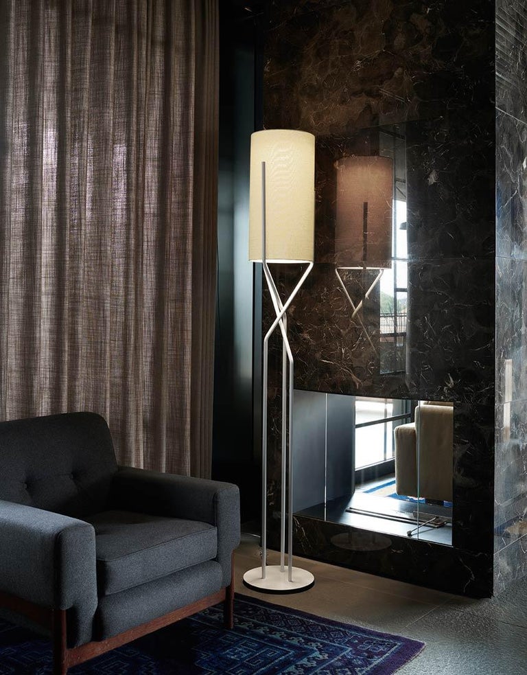 Slide Design Aura Floor Lamp in Melange Ecru Lampshade with White Stem ...