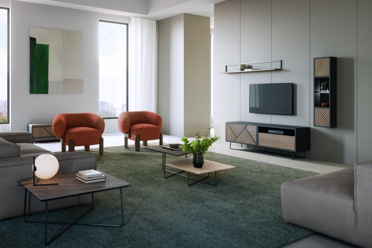 Slide Tv Stand 2 Doors 1 Niche For Sale at 1stDibs