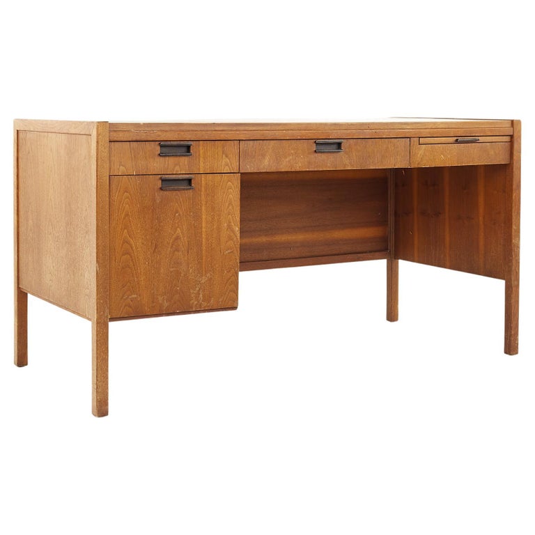 Sligh Lowry Mid Century Walnut and Cane Back Desk at 1stDibs