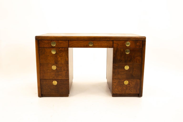 Sligh Midcentury 9-Drawer Burl Wood Desk at 1stDibs | burl wood desk ...