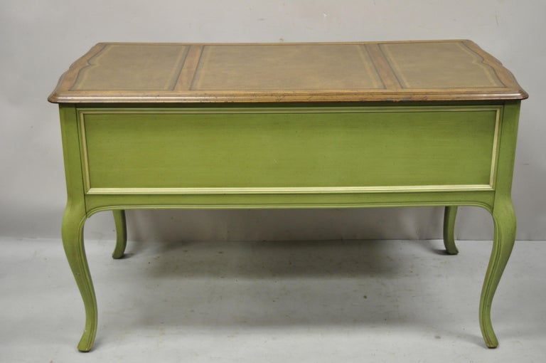 Sligh Vintage French Country Provincial Green Painted Brown Leather ...