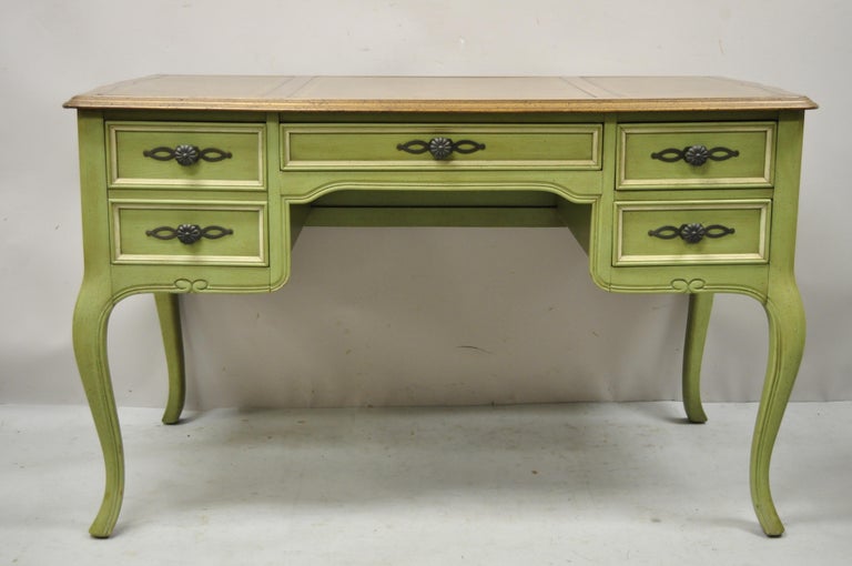 Sligh Vintage French Country Provincial Green Painted Brown Leather ...