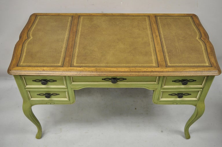 Sligh Vintage French Country Provincial Green Painted Brown Leather ...