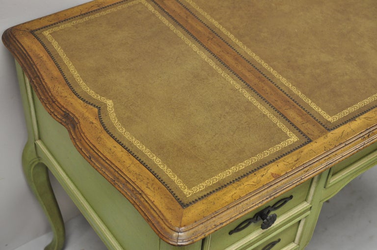 Sligh Vintage French Country Provincial Green Painted Brown Leather ...