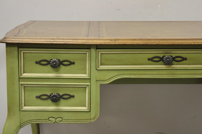 Sligh Vintage French Country Provincial Green Painted Brown Leather ...