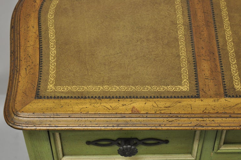 Sligh Vintage French Country Provincial Green Painted Brown Leather ...