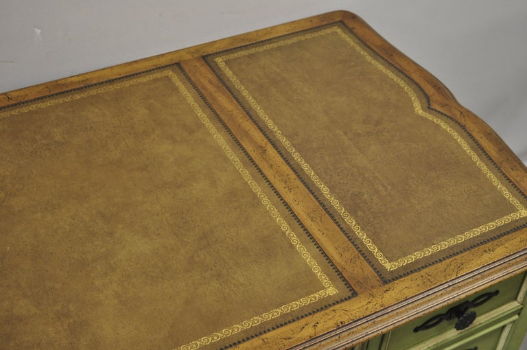 Sligh Vintage French Country Provincial Green Painted Brown Leather ...