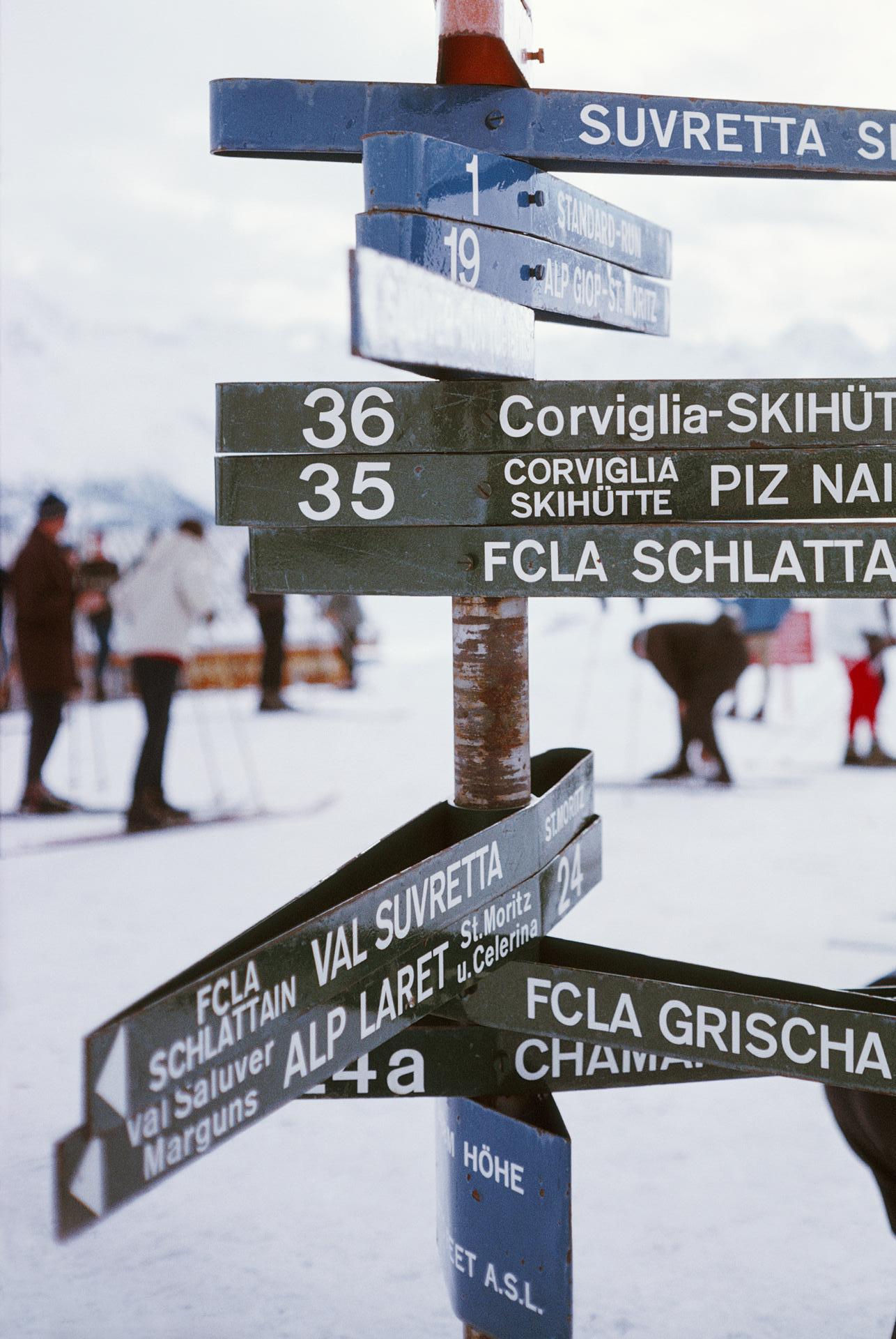 Slim Aarons - Signpost In St. Moritz, Switzerland, Estate Edition, Mid ...