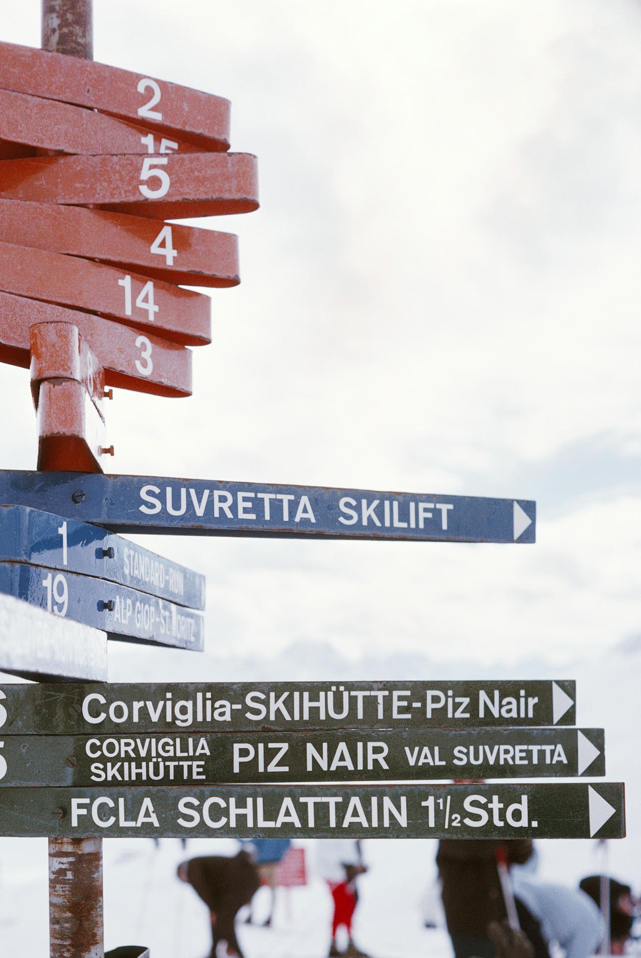 Slim Aarons - Signpost In St. Moritz, Switzerland, Estate Edition, Mid ...