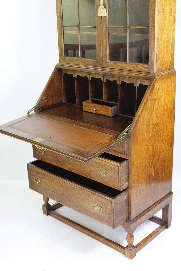 Slim English Oak Bureau Bookcase, circa 1920s at 1stDibs