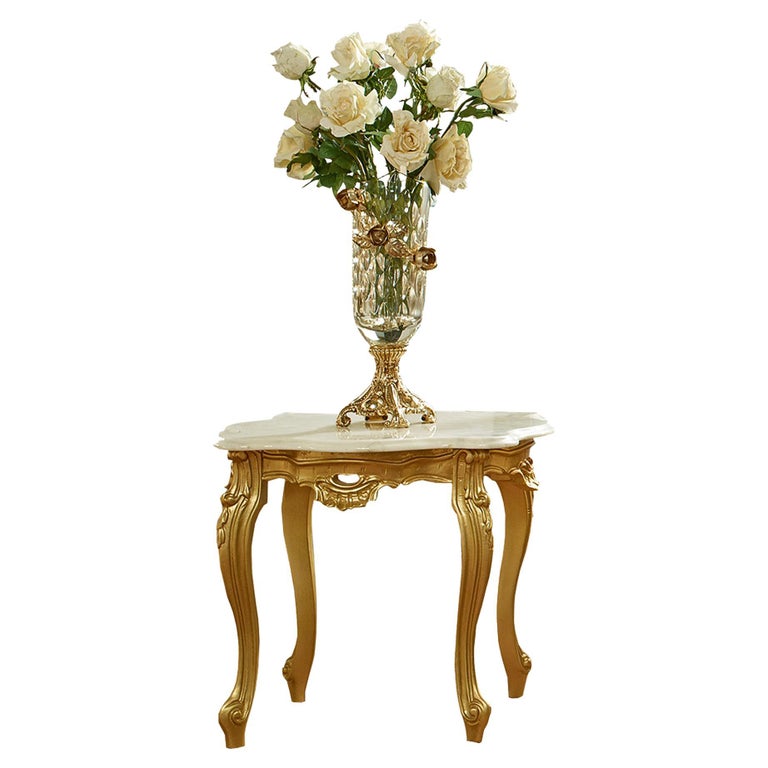Slim Gold Leaf Side Table with White Marble Top by Modenese Luxury ...