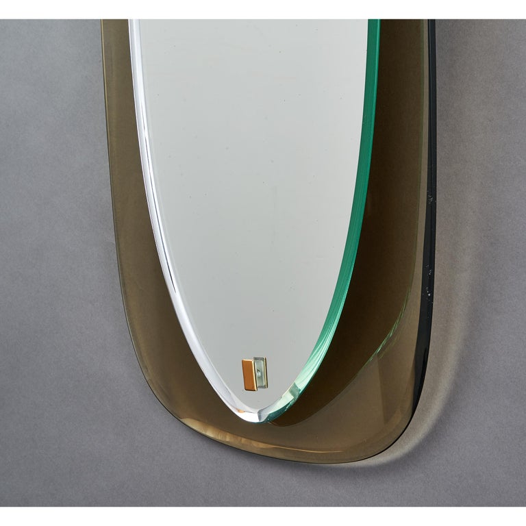 Slim Mirror with Bowed Colored Glass Frame, Italy, 1960s at 1stDibs