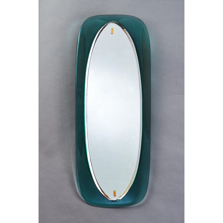 Slim Mirror with Bowed Colored Glass Frame, Italy, 1960s For Sale at ...