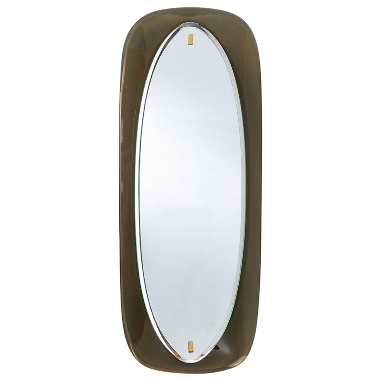 Slim Mirror with Bowed Colored Glass Frame, Italy, 1960s For Sale at ...
