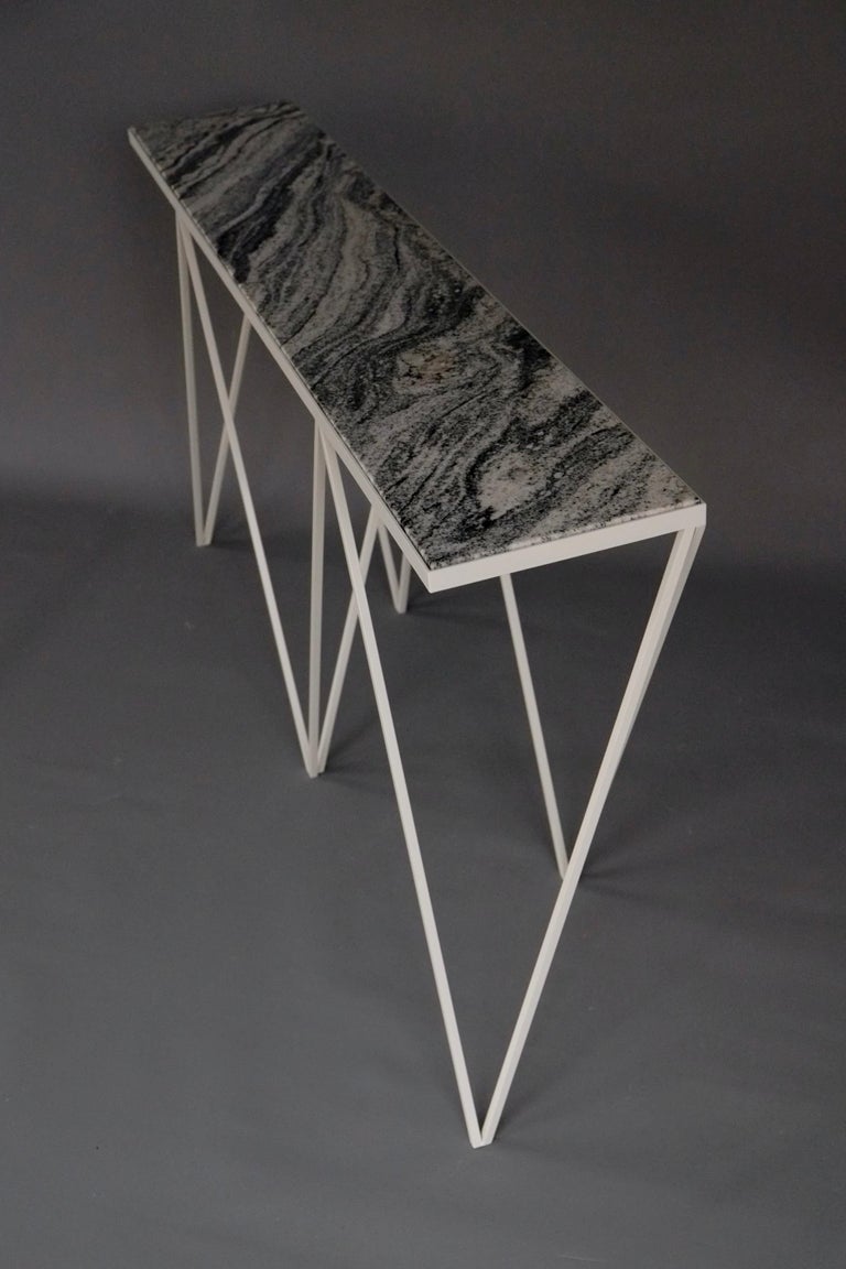 Slim White Steel Console Table with Granite Table Top / Customizable ...