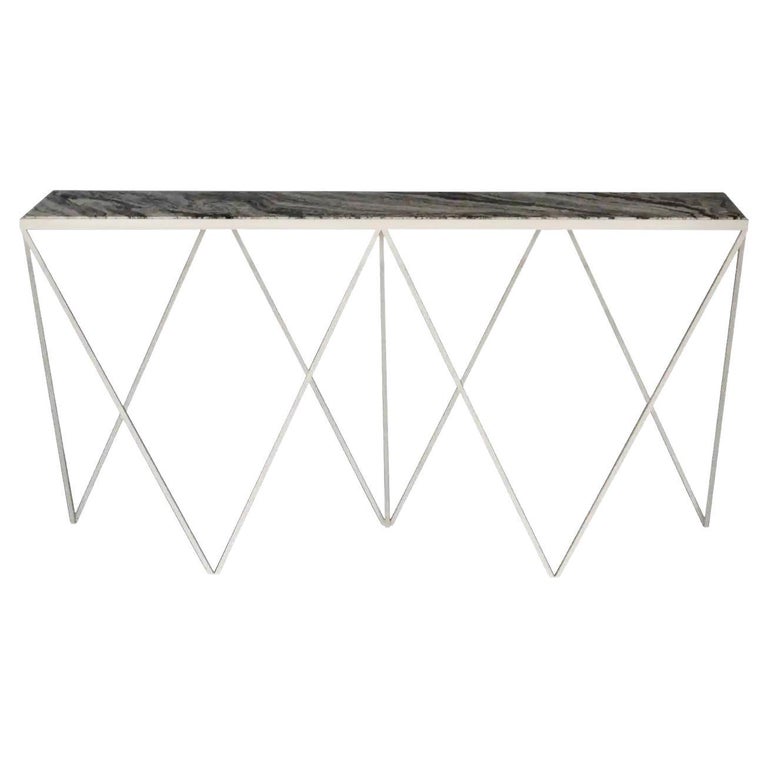 Slim White Steel Console Table with Granite Table Top / Customizable ...