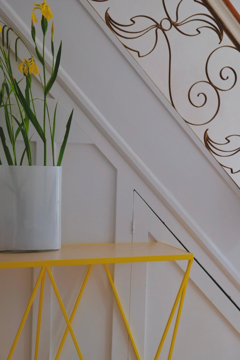 Slim Yellow Steel Console Table with Wood Table Top / Customizable For ...