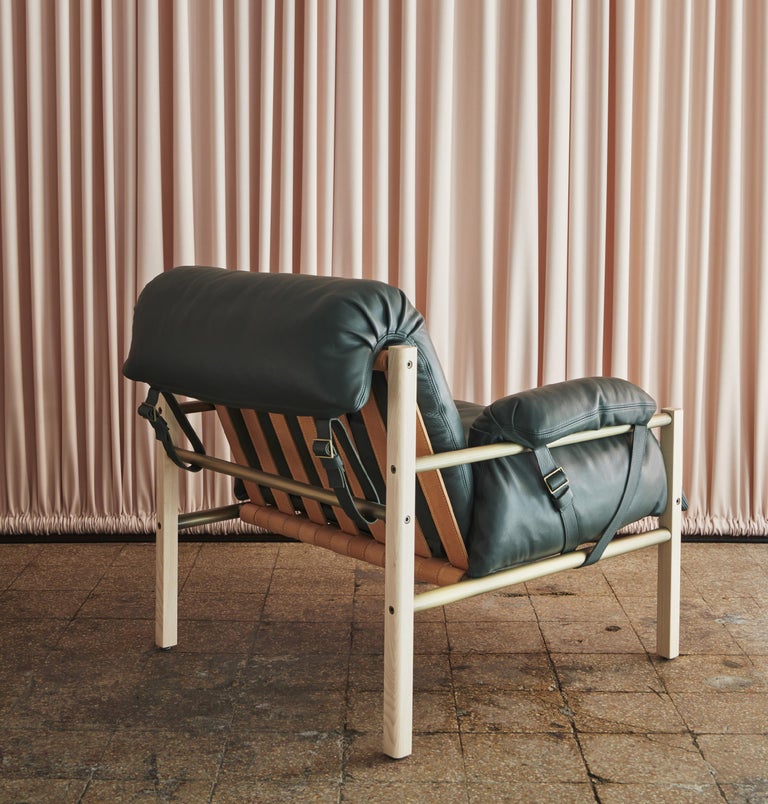 Customizable Sling Club Chair in Solid White Oak, Bronze and Leather ...