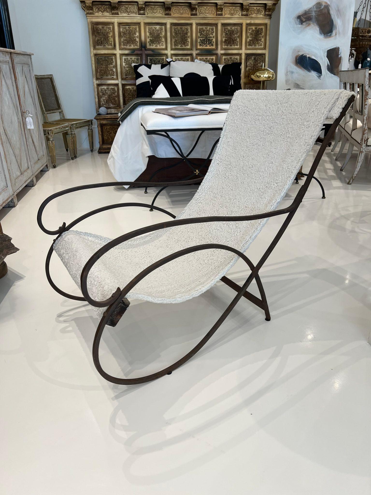 Sling Lounge Chair, Vintage Wrought Iron For Sale at 1stDibs