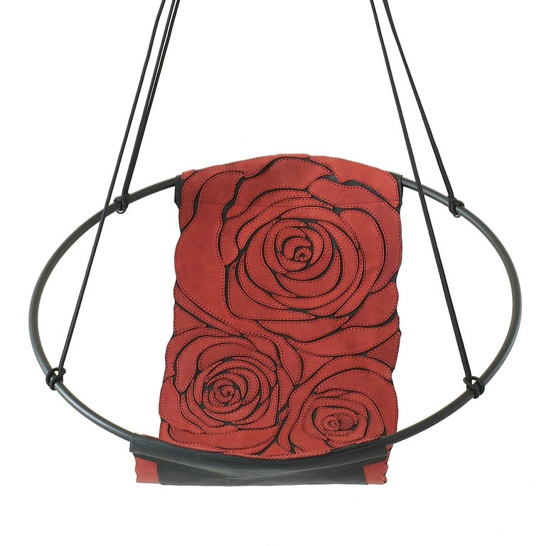 Sling Rose Red Black Hand Stitched Genuine Leather For Sale at 1stDibs