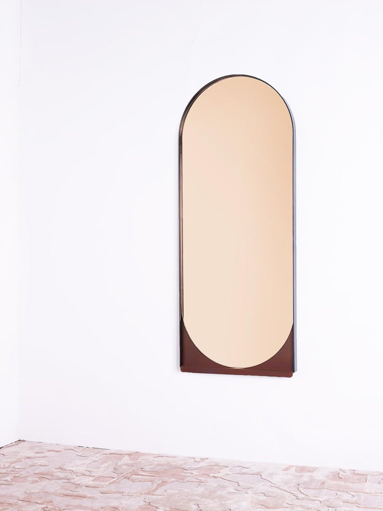 Slip Mirror in Contemporary Blackened Steel, Red Oxide Inlay, and Peach ...