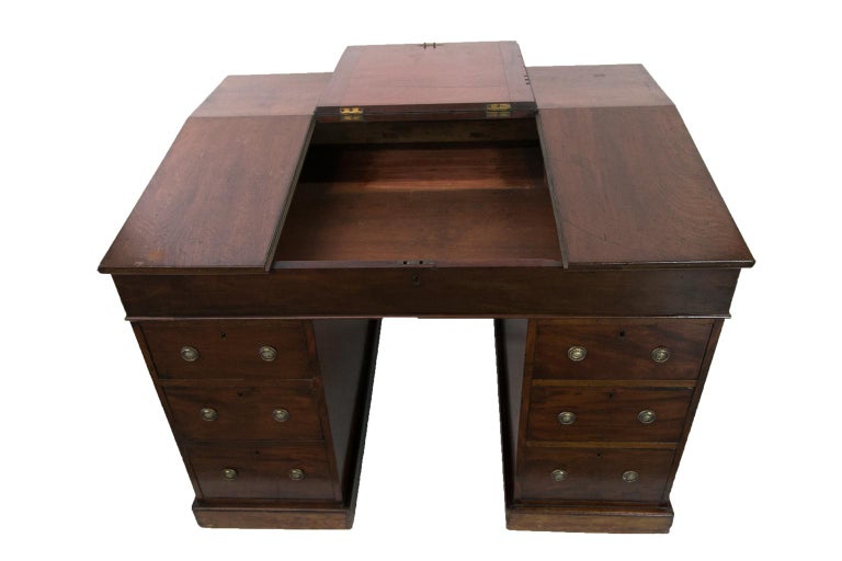 Slope Front Solid Mahogany Writing Desk For Sale at 1stDibs