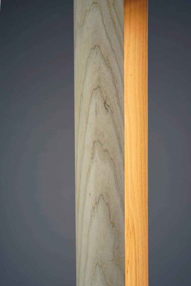 Slot Light, Columnar Wooden Floor Lamp with Steel Base For Sale at 1stDibs