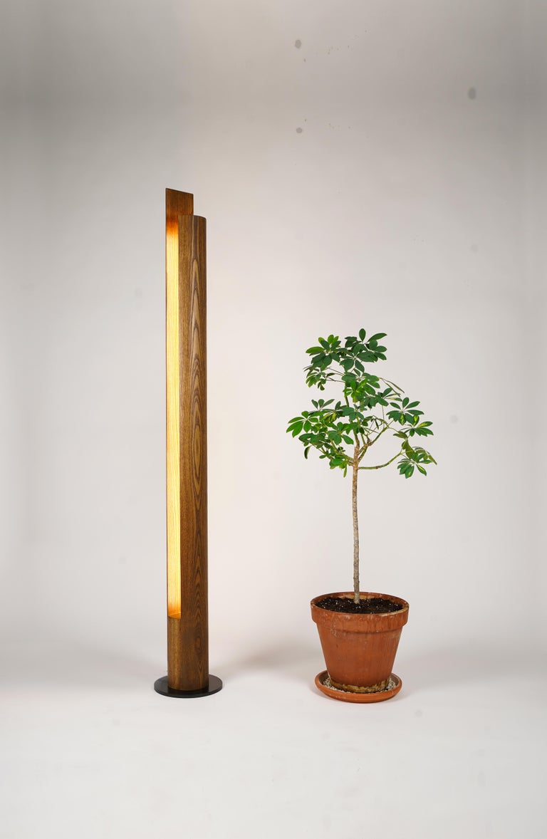 Slot Oversized Wooden Dowel Floor Lamp with Steel Base For Sale at ...