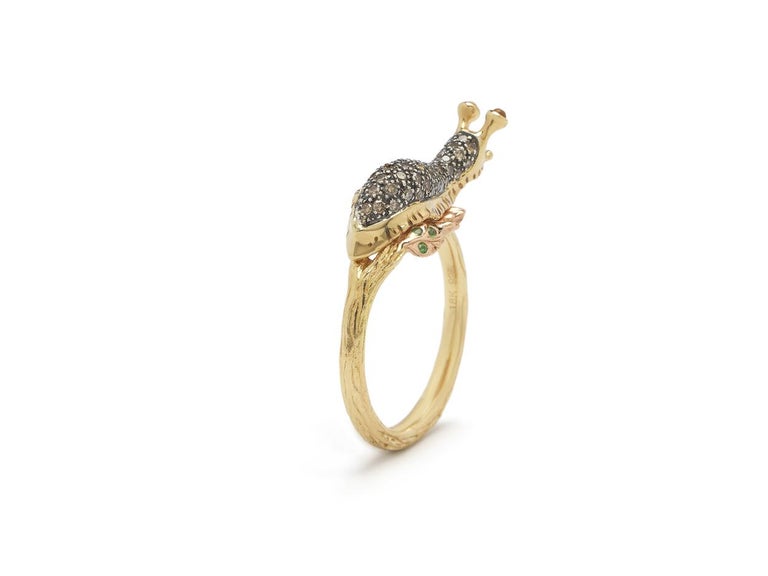 Slug Stackable Ring of Diamonds Yellow and Rose Gold with Citrine Eyes ...
