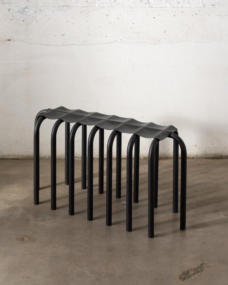 Slumped Leather Bench by Gentner Design For Sale at 1stDibs