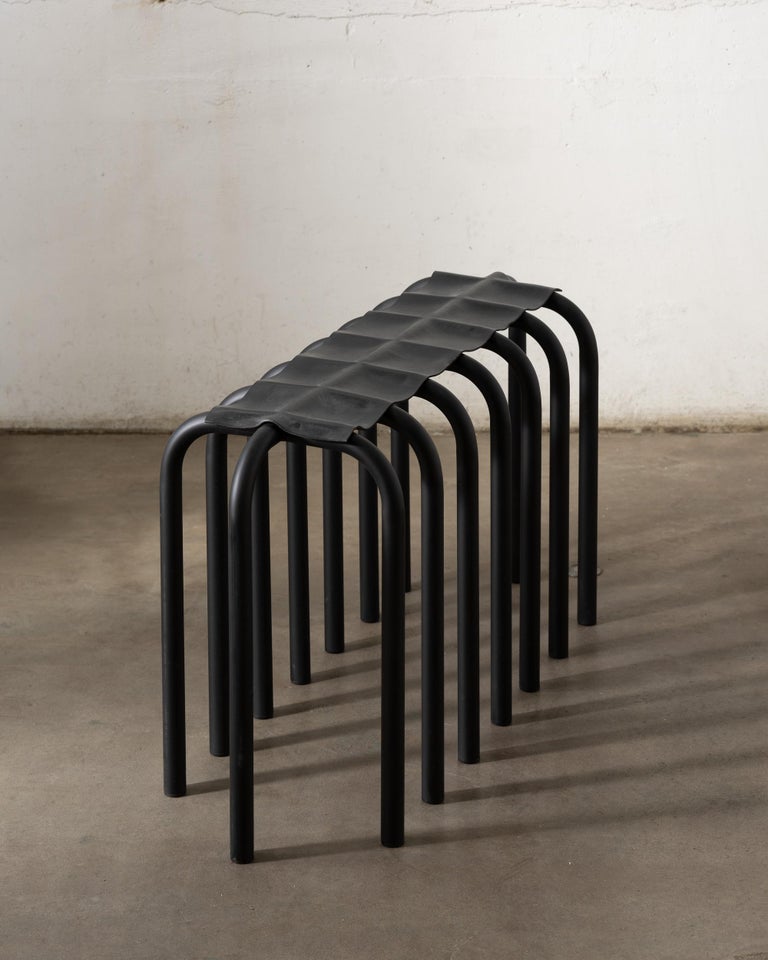 Slumped Leather Bench by Gentner Design For Sale at 1stDibs