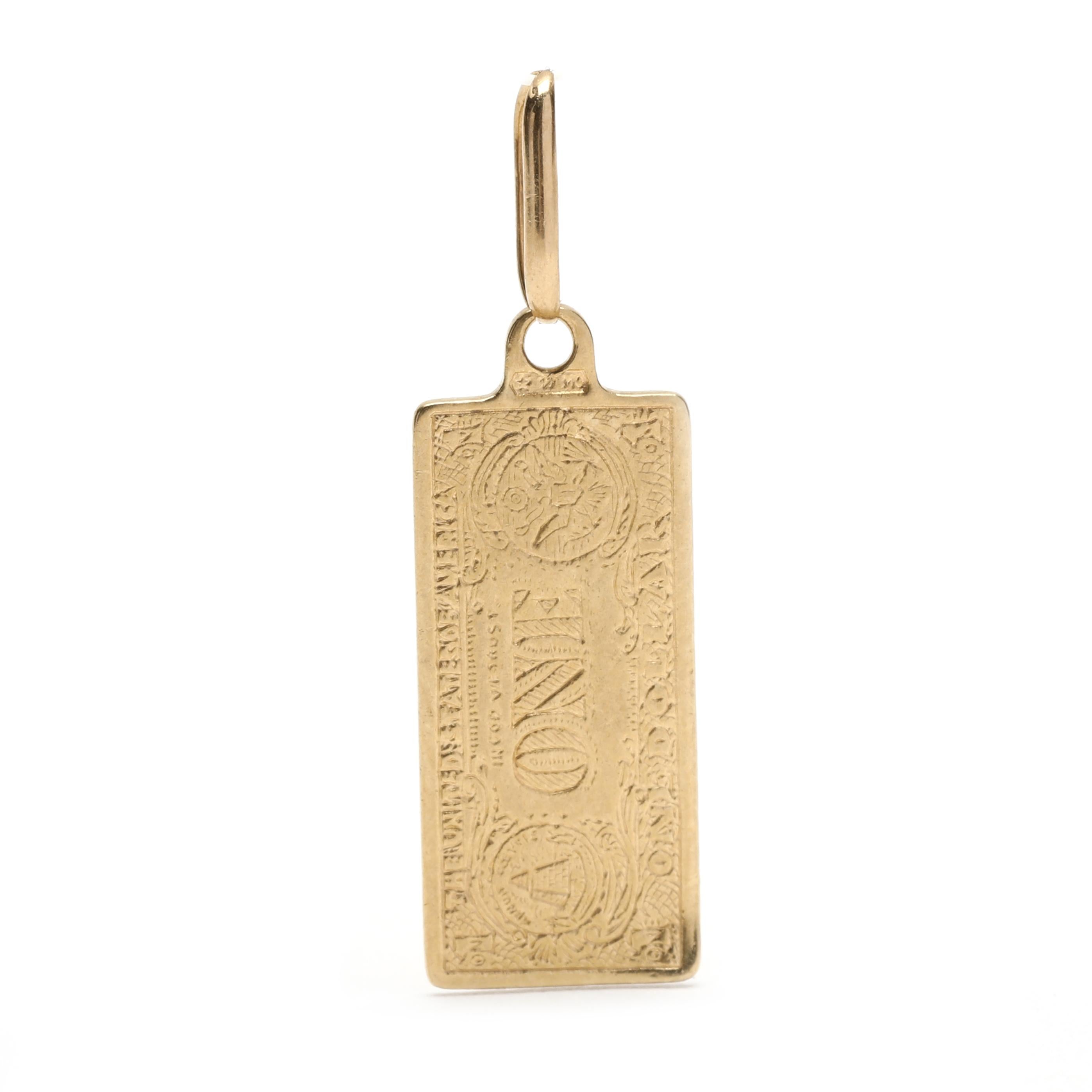 Small 1 Dollar Bill Charm, 18k Yellow Gold, Italian Gold Charm For Sale ...