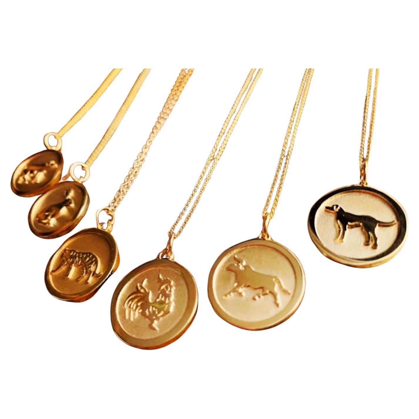 Small 14 KT Yellow Gold Chinese Zodiac Rabbit Medallion Pendant For ...