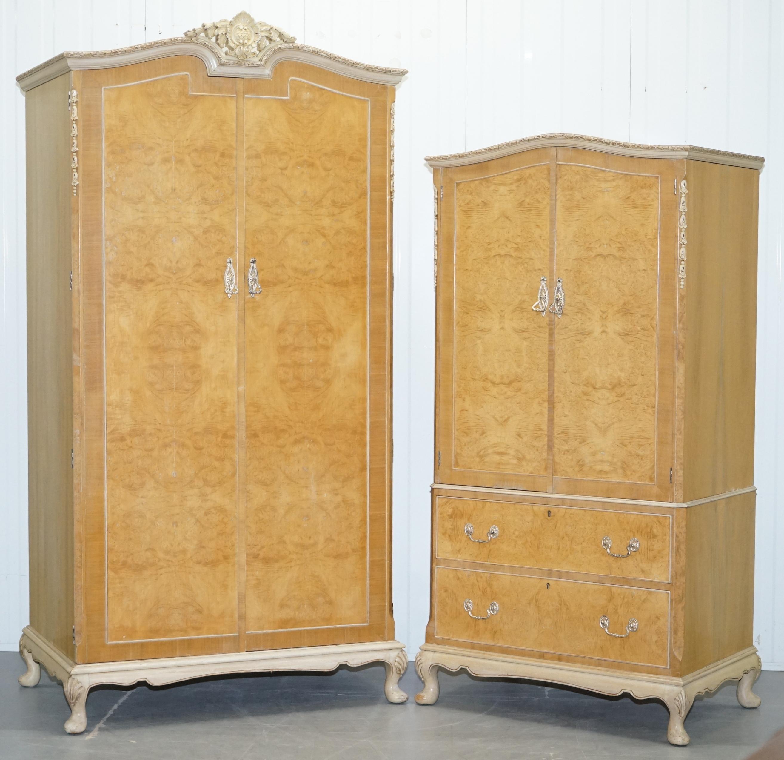 Small Tall Maple and Co Art Deco 1930's Burr Walnut Armoire Wardrobe ...