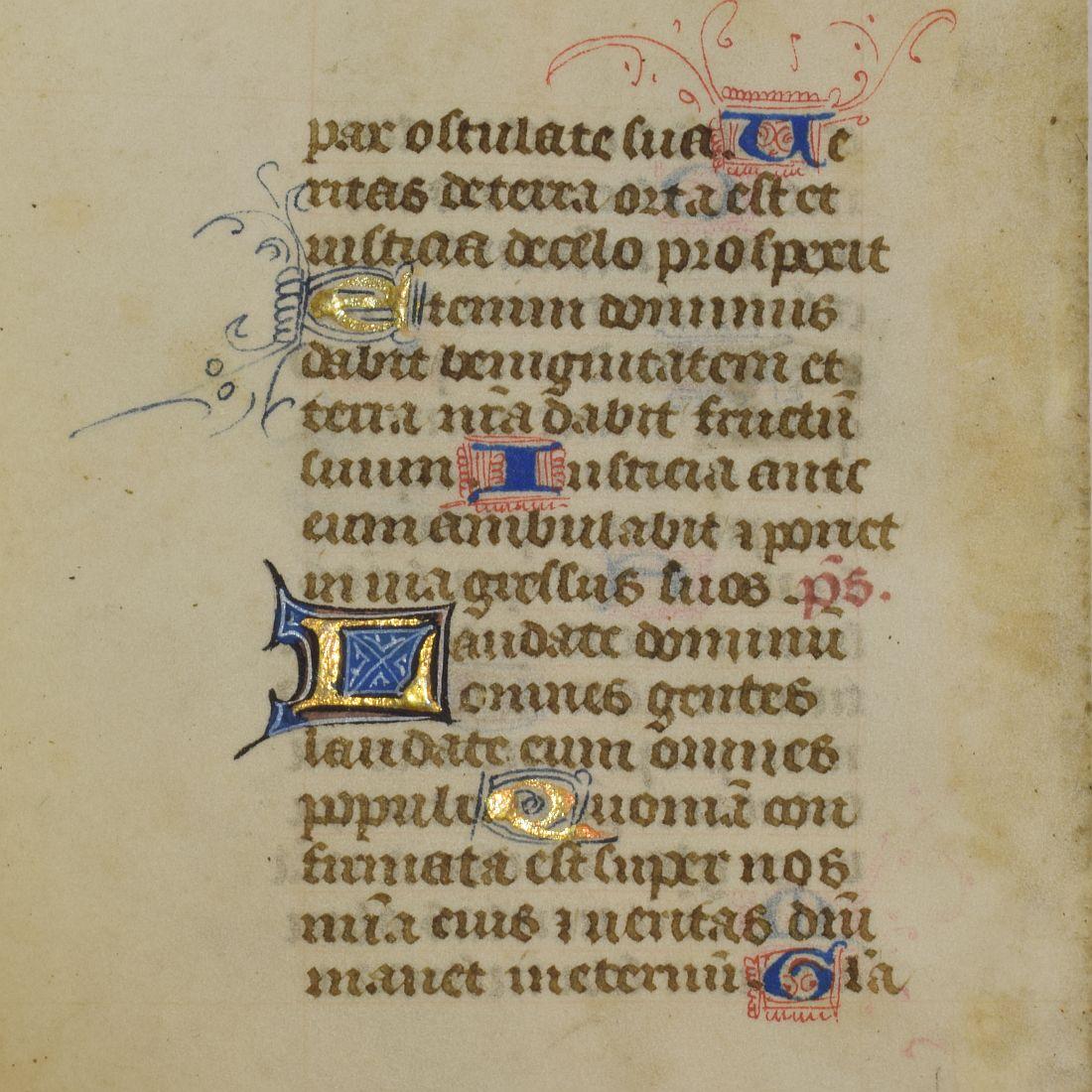 Small 15th Century French Illuminated Vellum Book Page, Handwriting at ...