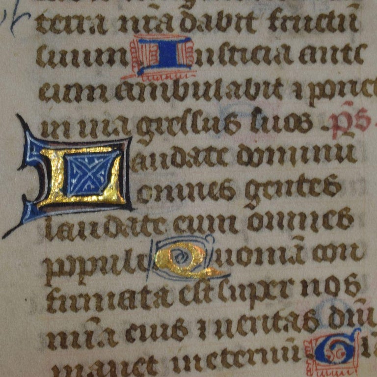 Small 15th Century French Illuminated Vellum Book Page, Handwriting For ...